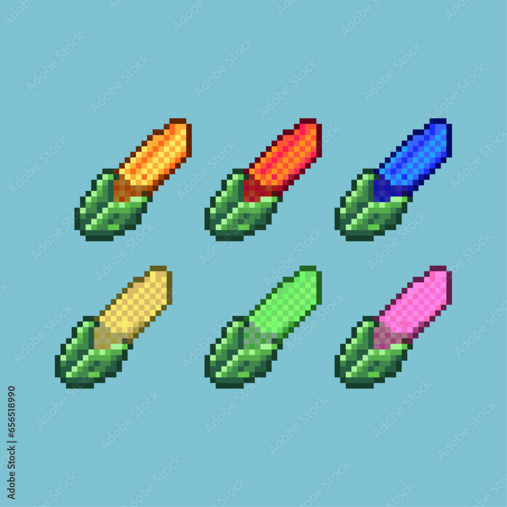 Pixel art sets of corn with variation color item asset. Simple bits of corn on pixelated style ...