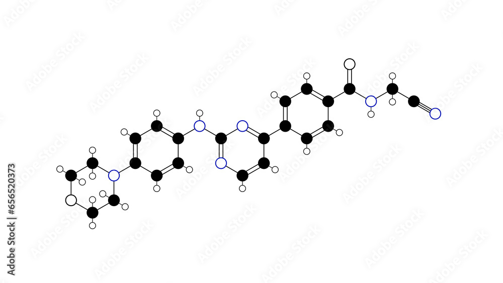 momelotinib molecule, structural chemical formula, ball-and-stick model ...