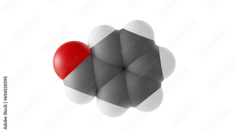 benzaldehyde molecule, aromatic aldehyde molecular structure, isolated ...