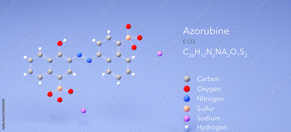 azorubine molecule, molecular structures, azo dye e122, 3d model ...
