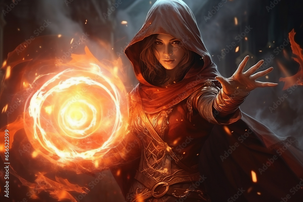 Generative ai collage picture of medieval wizard using dark magic fire ...