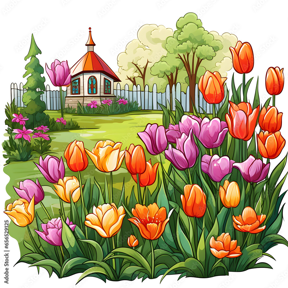 Cartoon clipart of tulip garden, plant clipart, nature clipart ...