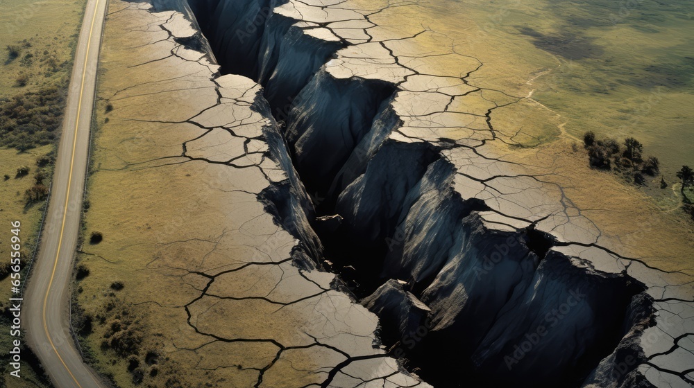 The image of the broken fault line stretching for kilometers of a very ...