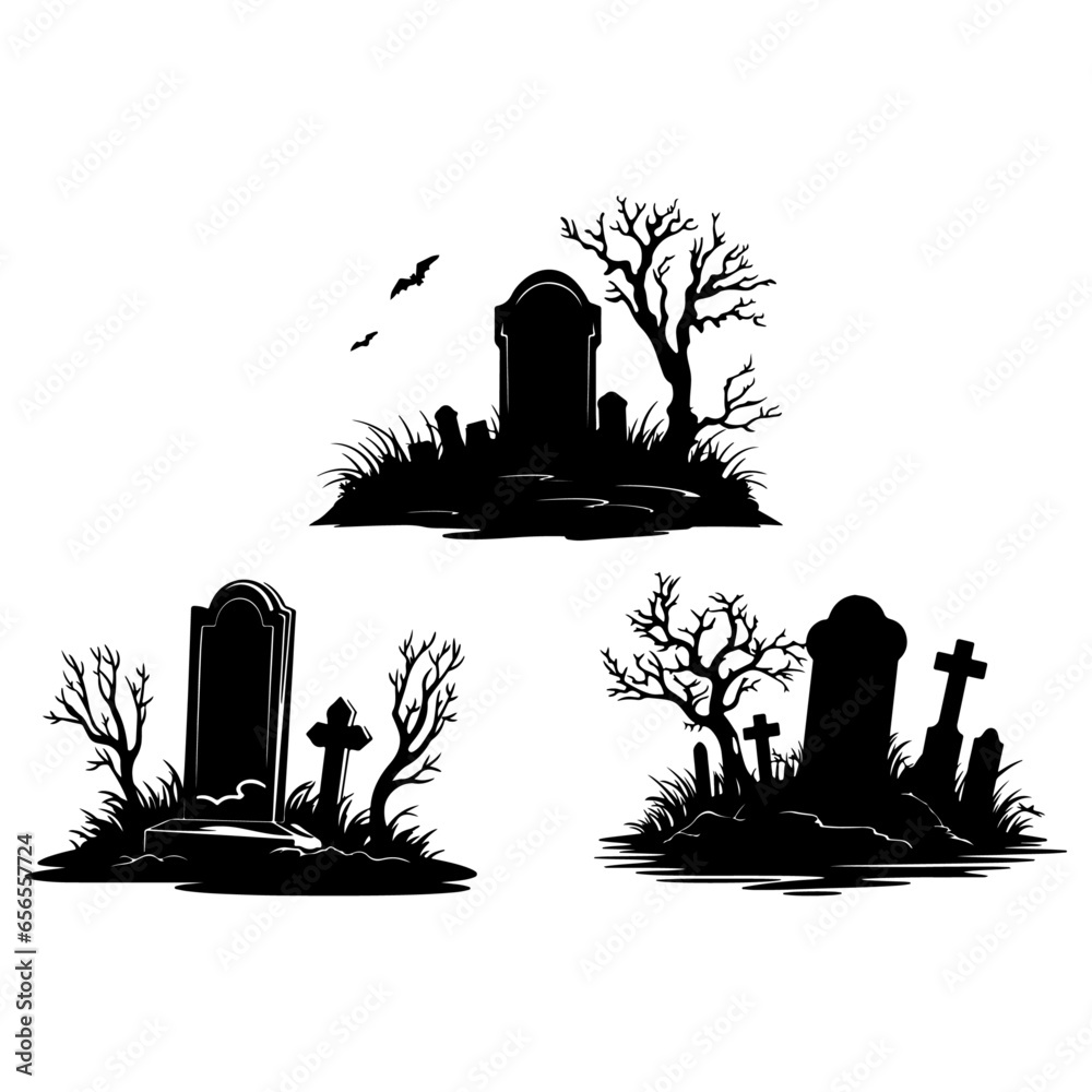 Vetor de Halloween Icons of Gravestone, Tombstone, and Headstone ...