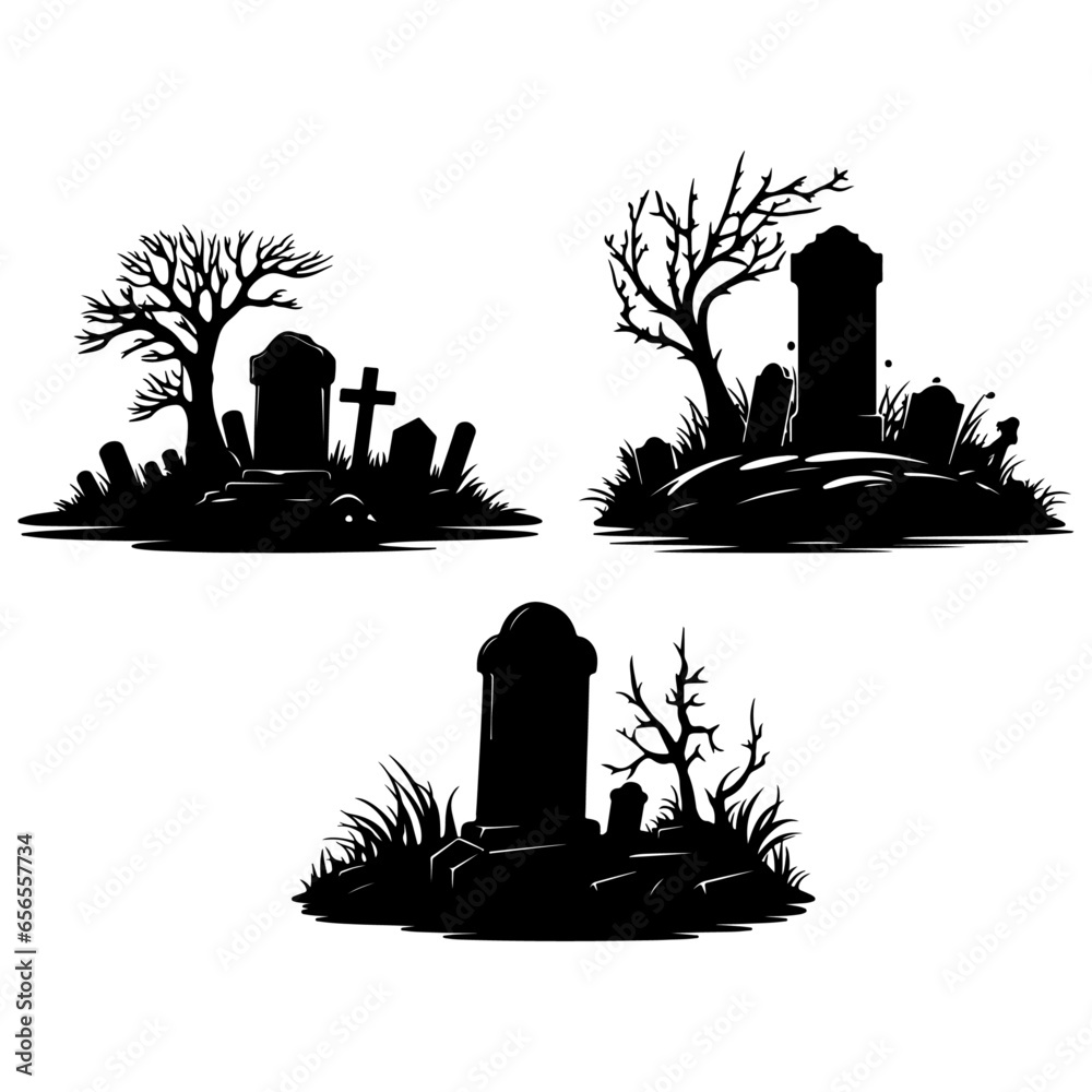 Tomb Stones in Vector Silhouettes for Halloween: Gravestone, Headstone ...