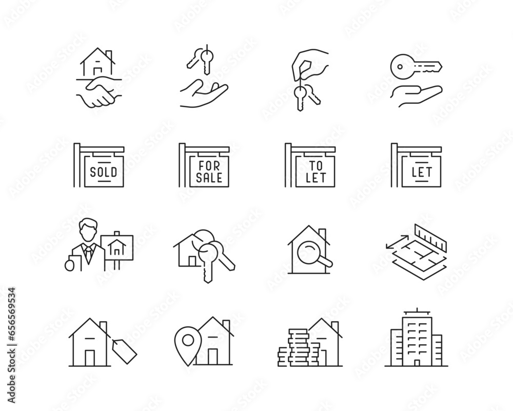 Real Estate Property Icon collection containing 16 editable stroke ...