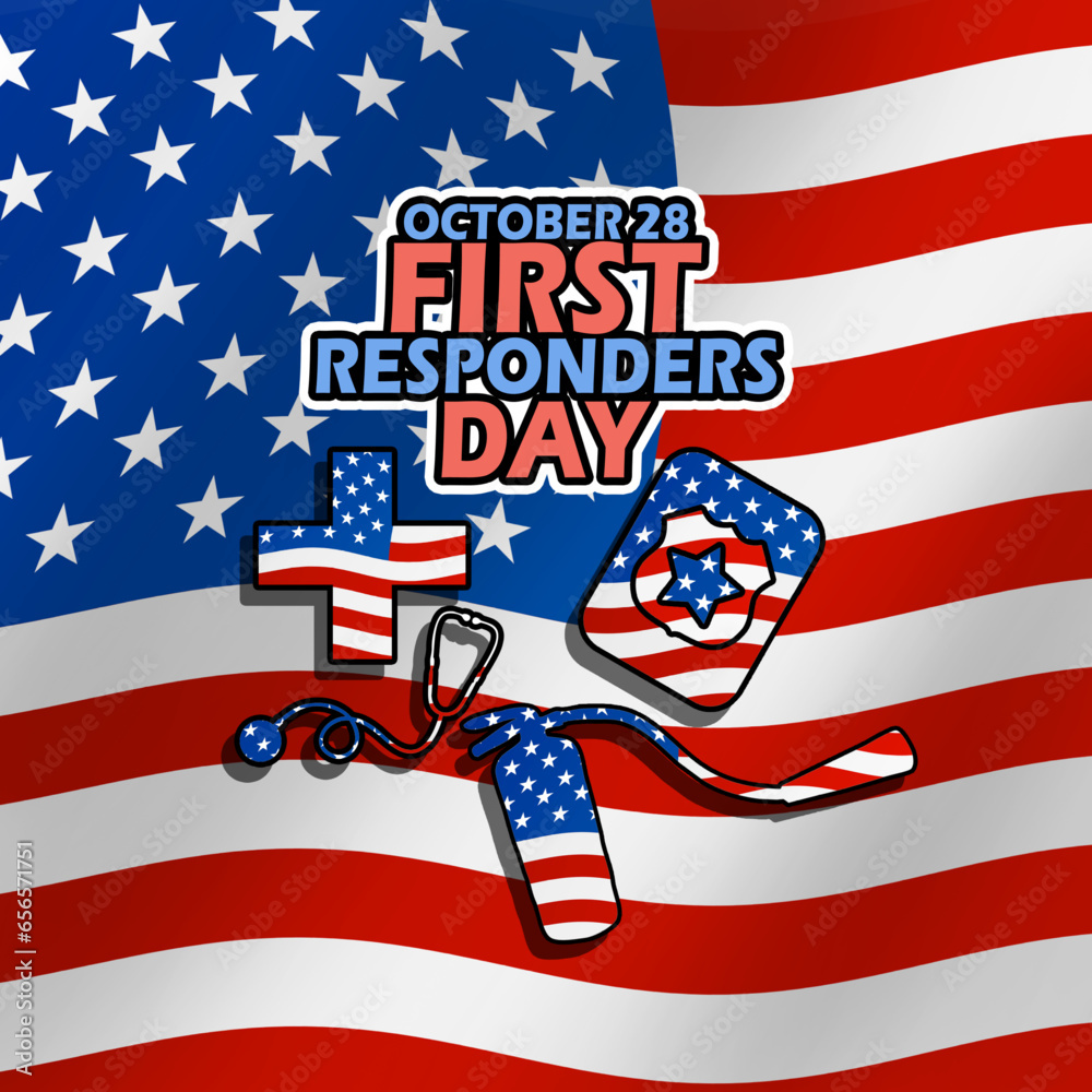 Cross health icon, police wallet and fire extinguisher with bold text ...