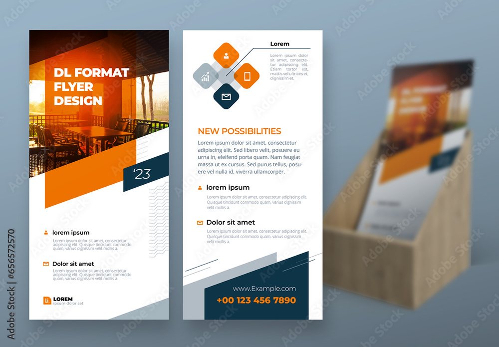 Business DL Flyer Layout with Orange flat Elements Stock Template ...