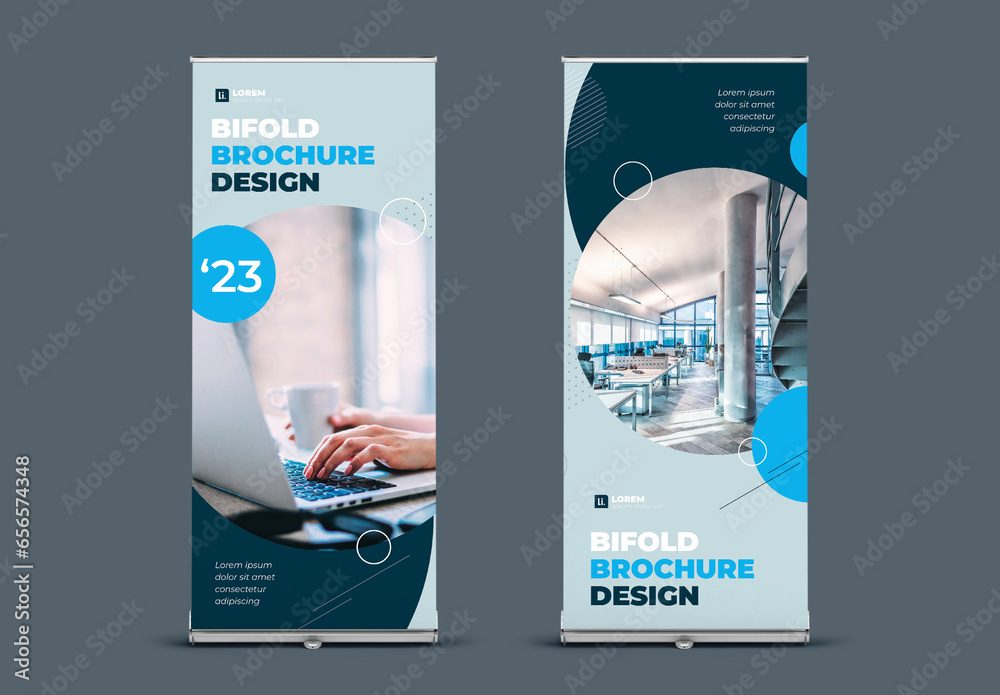 Business Retractable Banner Layout with Blue flat Circle Elements Stock ...