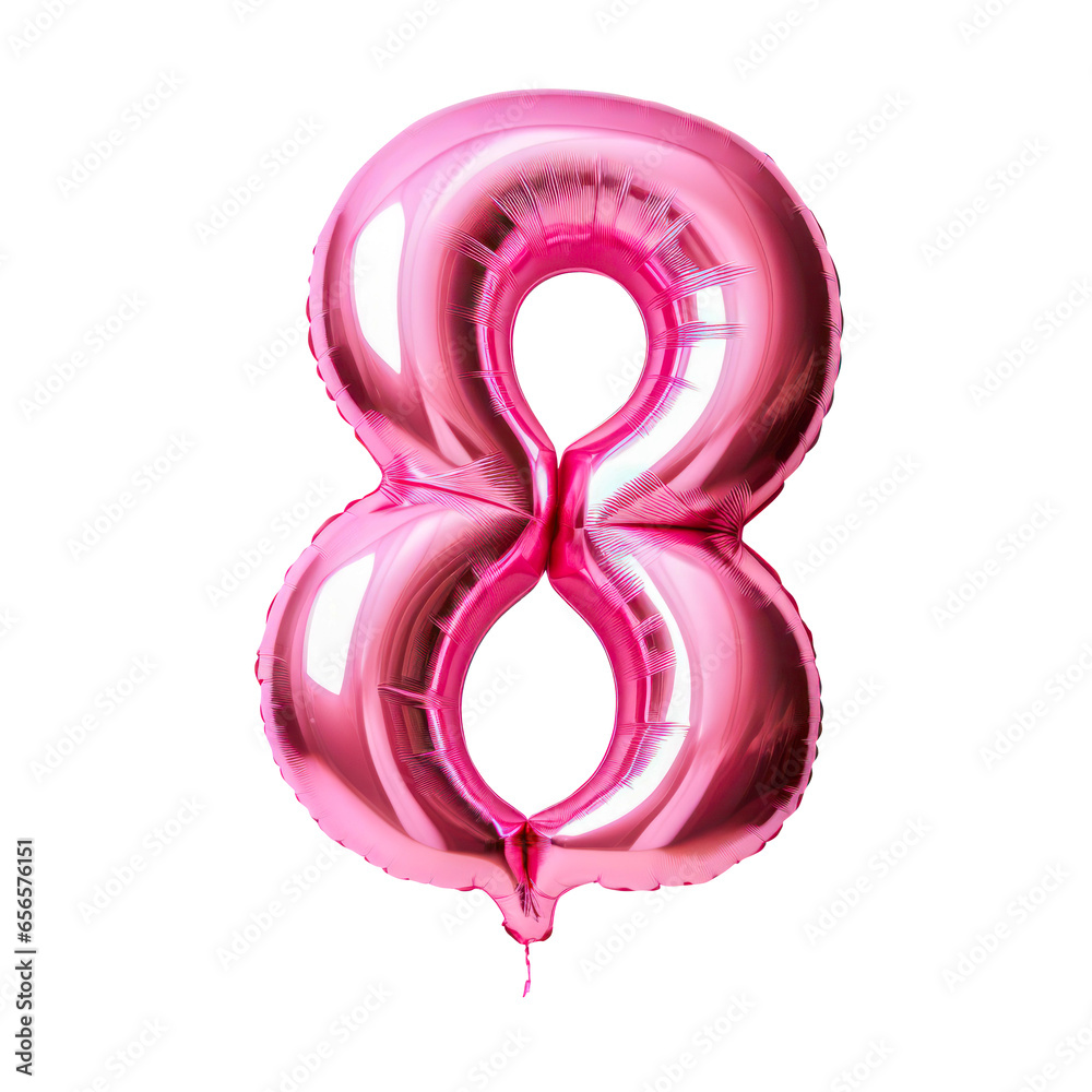 pink number 8 mylar helium birthday balloon on transparent isolated png ...