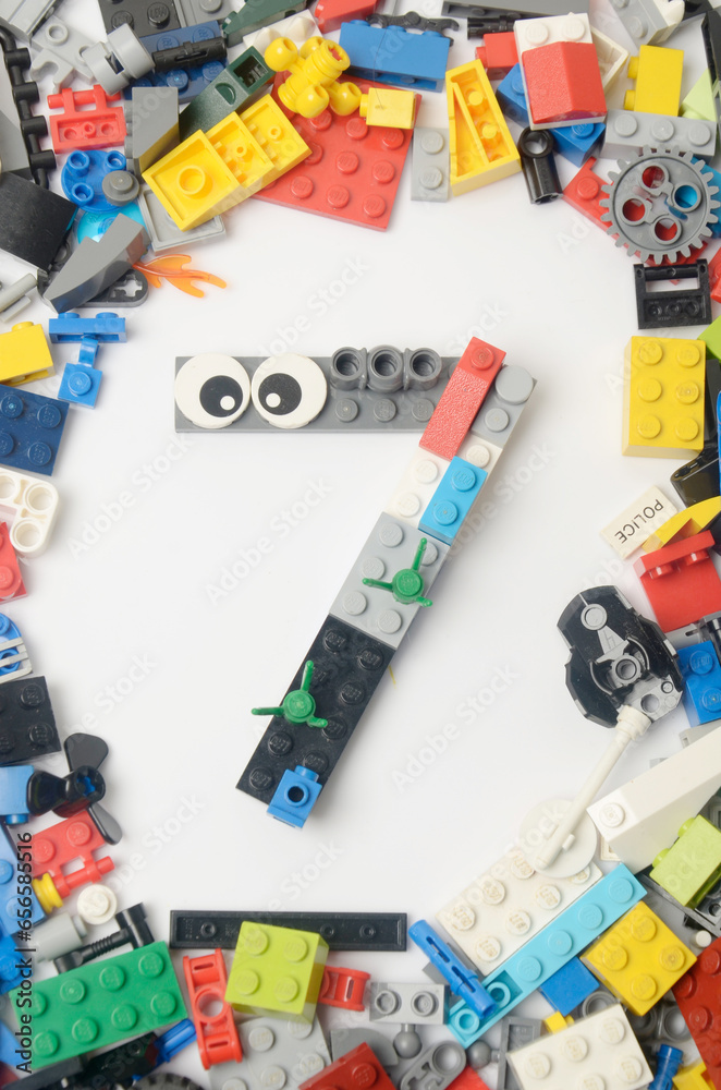 Number Seven. Kids creativity design, create number from brick or block ...