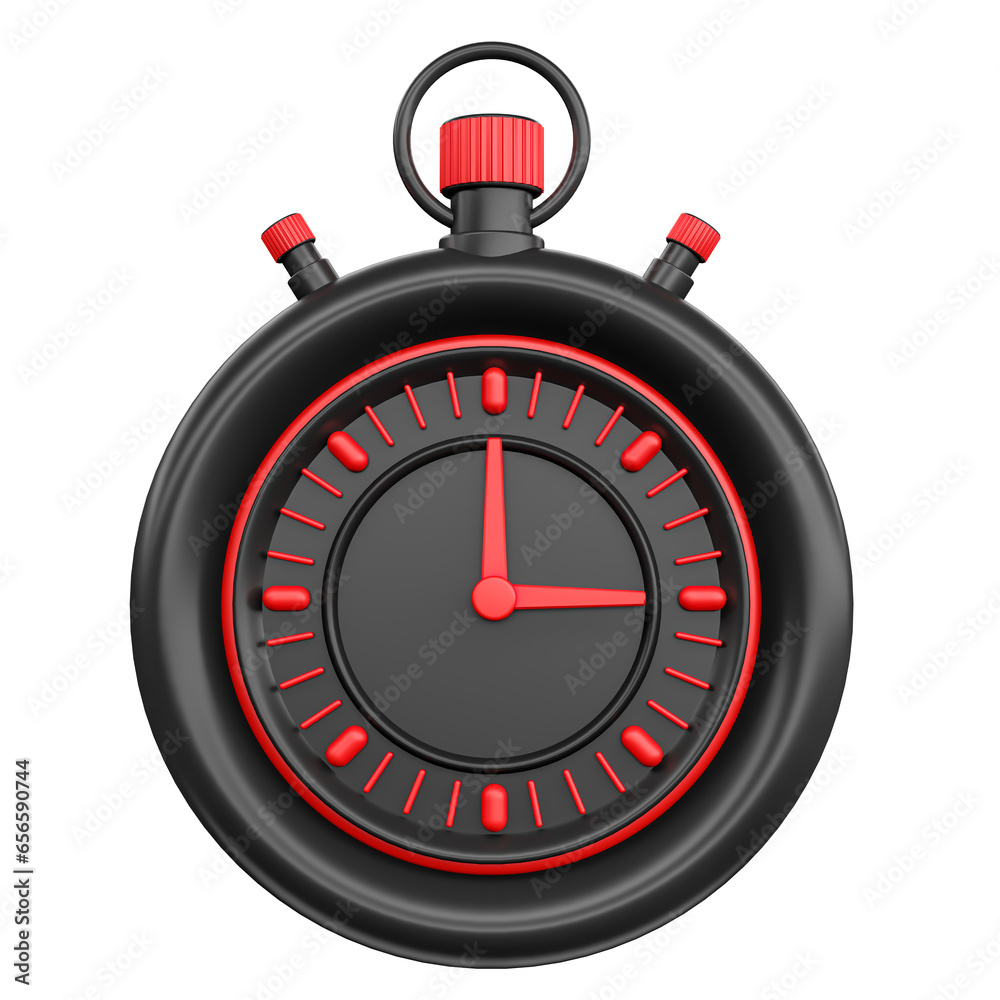 Black and red cartoon stopwatch on transparent background in 3D ...