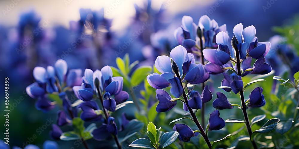 Close-up of the beauty of the flowers of Baptisia australis, commonly ...