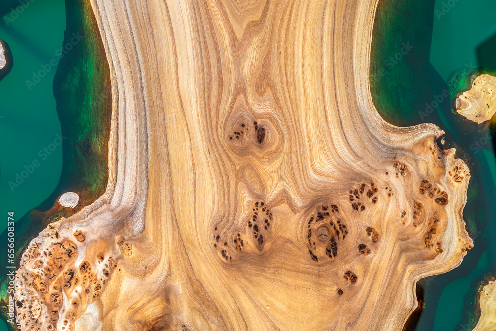 Texture of a wooden table with epoxy resin. Karagach, wood texture ...