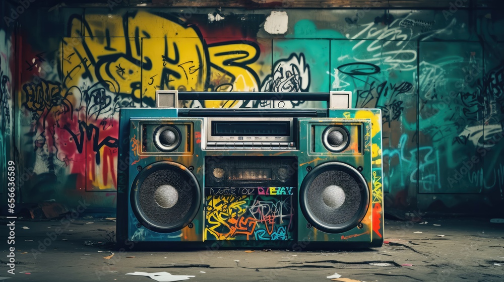 Retro old design ghetto blaster boombox radio cassette tape recorder ...
