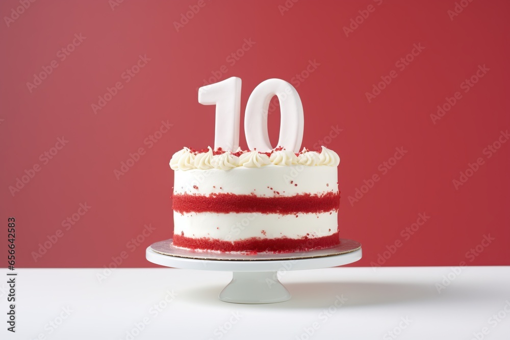 Birthday cake on a 10 years decorated with topper number ten. Stock ...