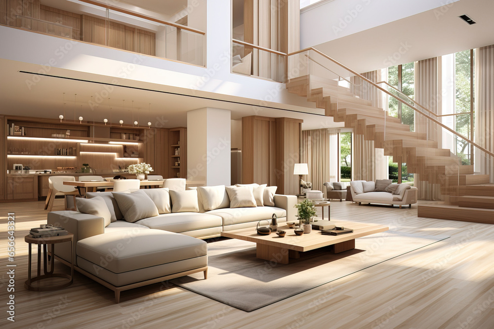 luxury modern living room with stairs double height ceilings and a ...
