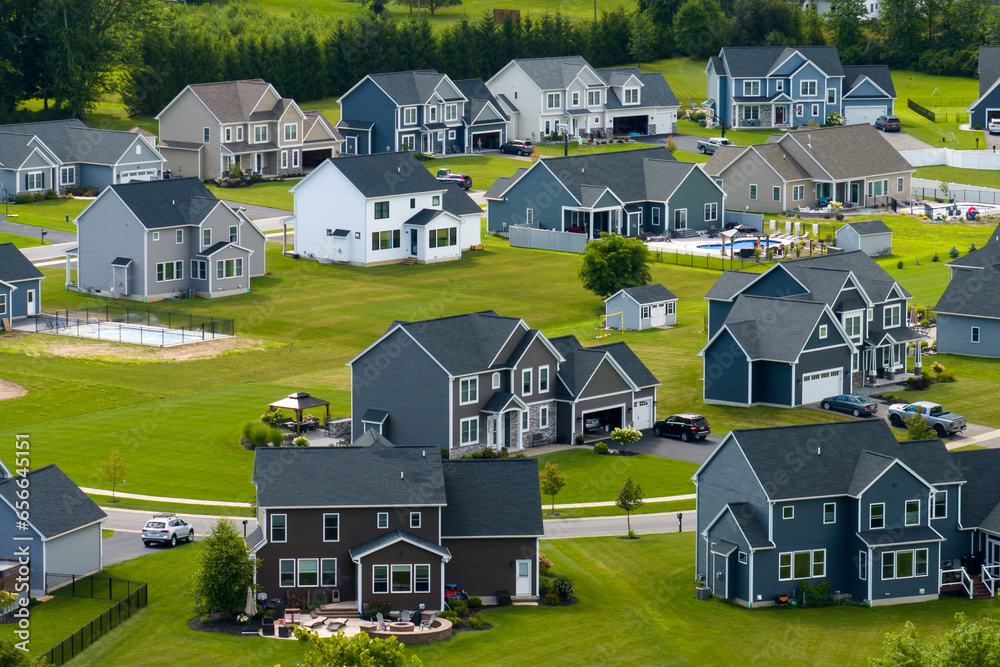 Low-density two story private homes in rural residential suburbs ...