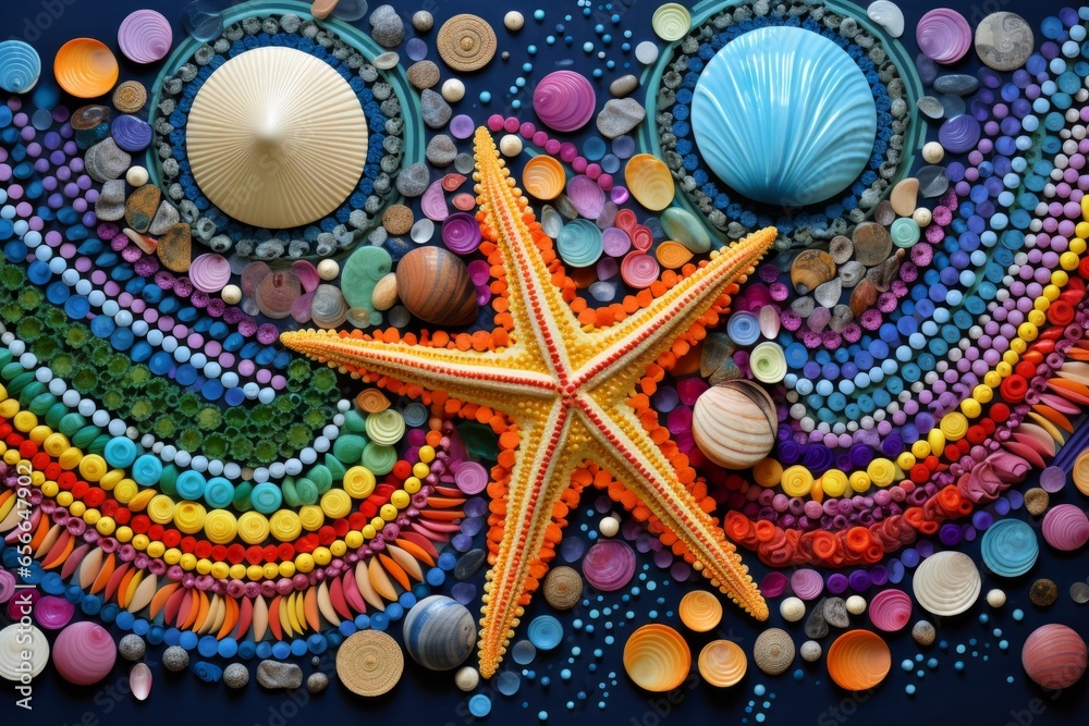 Artistic Starfish and Seashell Spiral Composition. A starfish ...