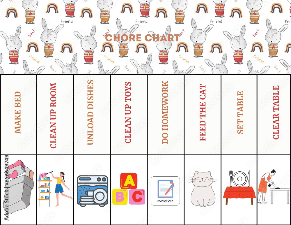Kids daily routine chores collection. Responsibilities list for the chore chart. Morning and ...