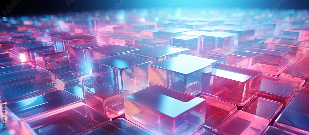 Colorful light emitting glass squares on holographic gradient ...