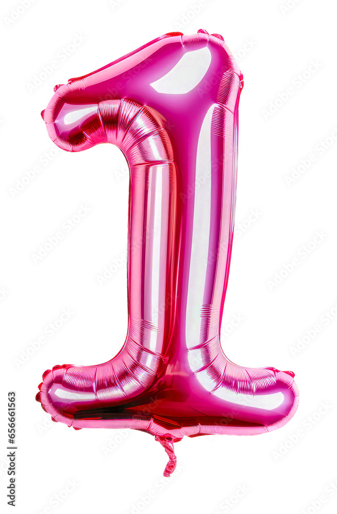 pink number 1 mylar helium balloon on transparent png background Stock ...