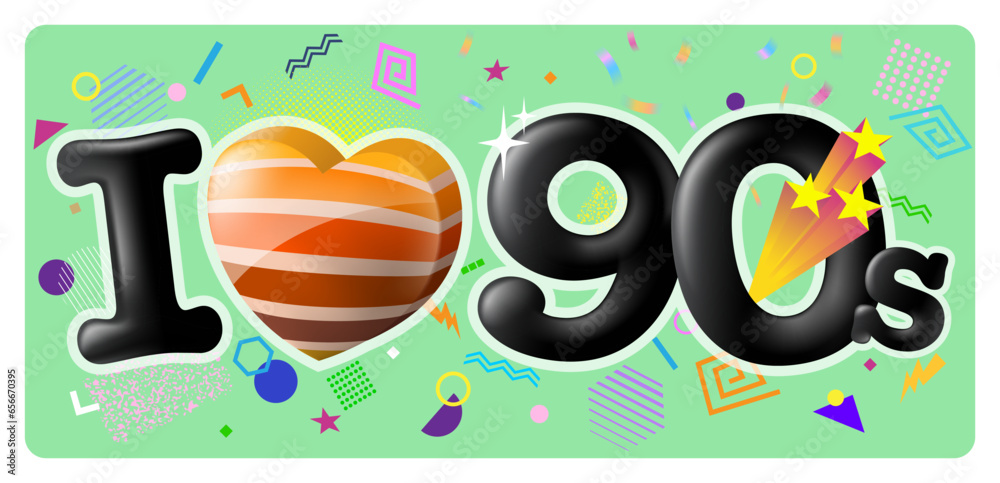 90's graphic design template. Banner or poster with memphis design with ...