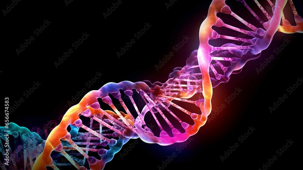 DNA structure in neon colors. Concept: Science of genomics and genetics ...