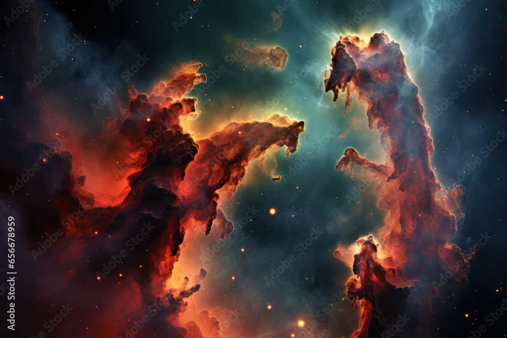 An image of the Pillars of Creation in the Eagle Nebula, highlighting ...