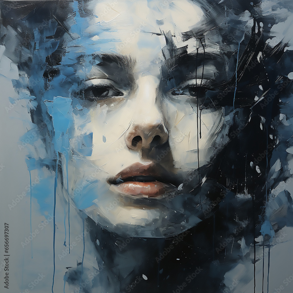 frau gemälde explodierende pixel gesicht protrait kühl cool emotional ...