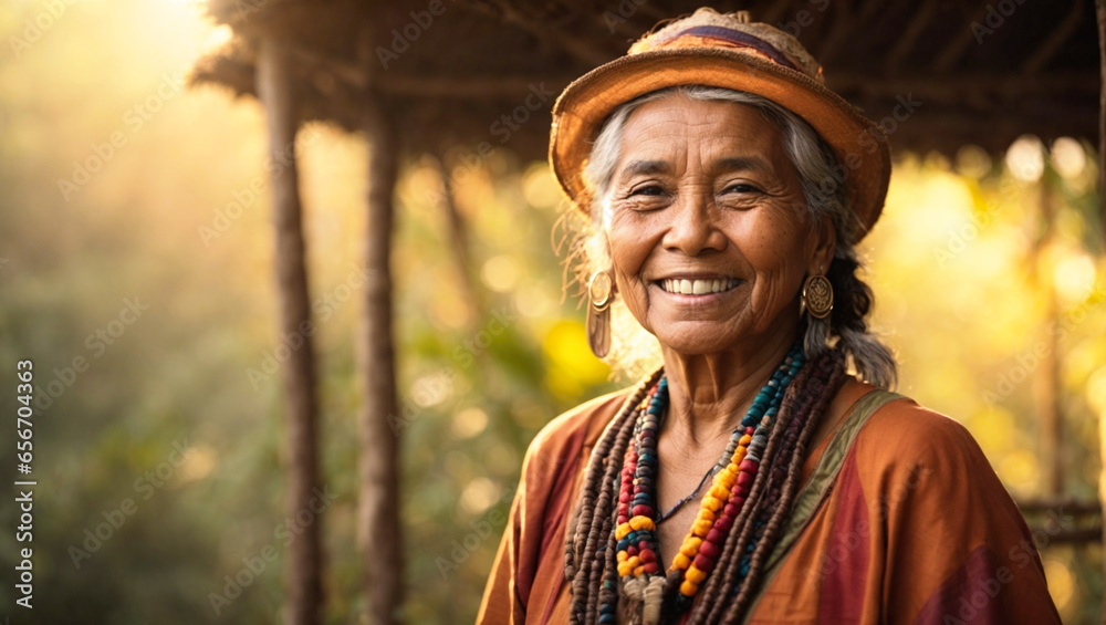 indigenous old woman smiling in her house, Amazon jungle tribe, Latin ...