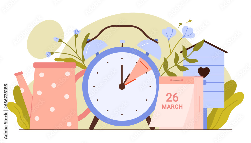 Spring forward 2024, daylight saving time begins vector illustration ...