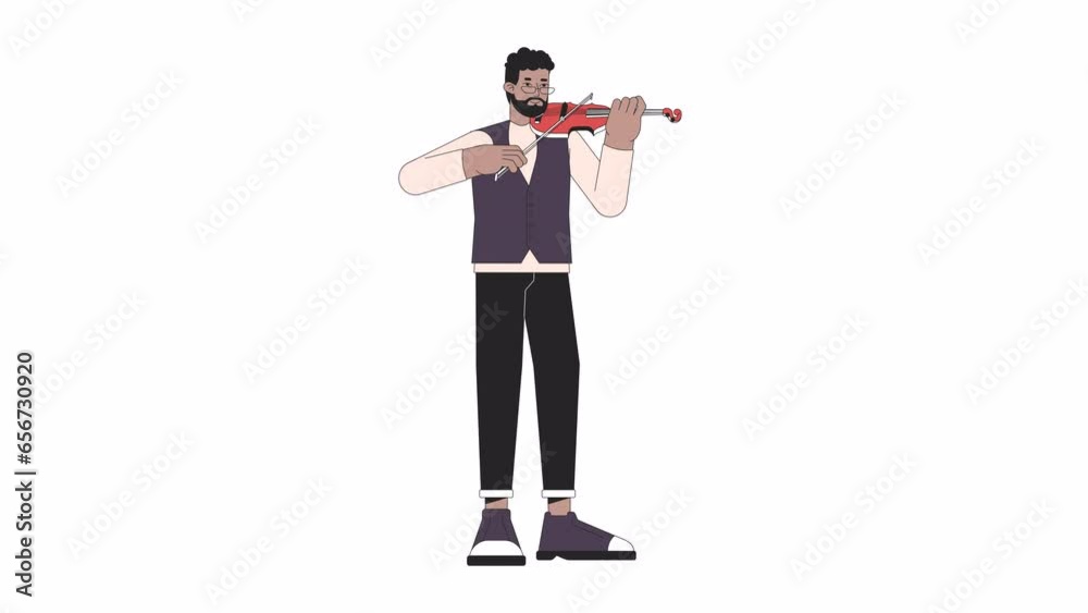 Vidéo Stock Male violin player line cartoon animation. Playing ...