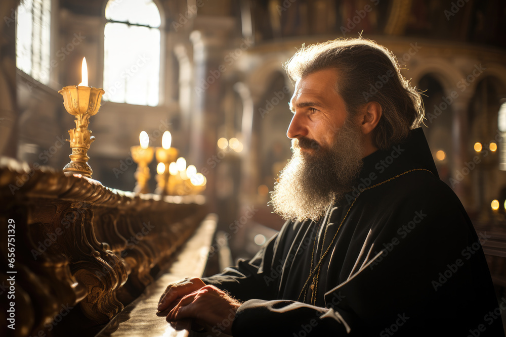 Priest conducting liturgical rites, symbolizing the deep faith and ...