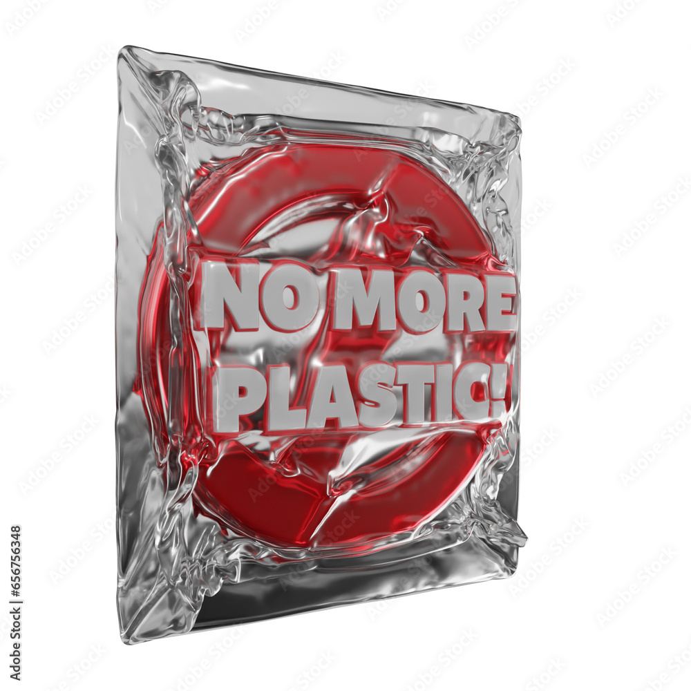 No More Plastic Campaign Stamp 3D Red Lock Symbol with Slanted Stylized ...