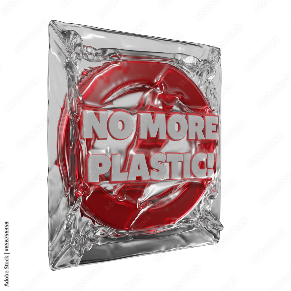 No More Plastic Campaign Stamp 3D Red Lock Symbol with Slanted Stylized ...
