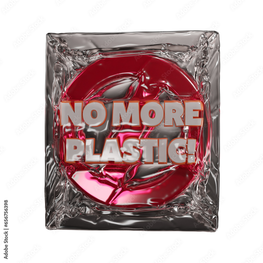 No More Plastic Campaign Stamp 3D Red Lock Symbol with Slanted Stylized ...