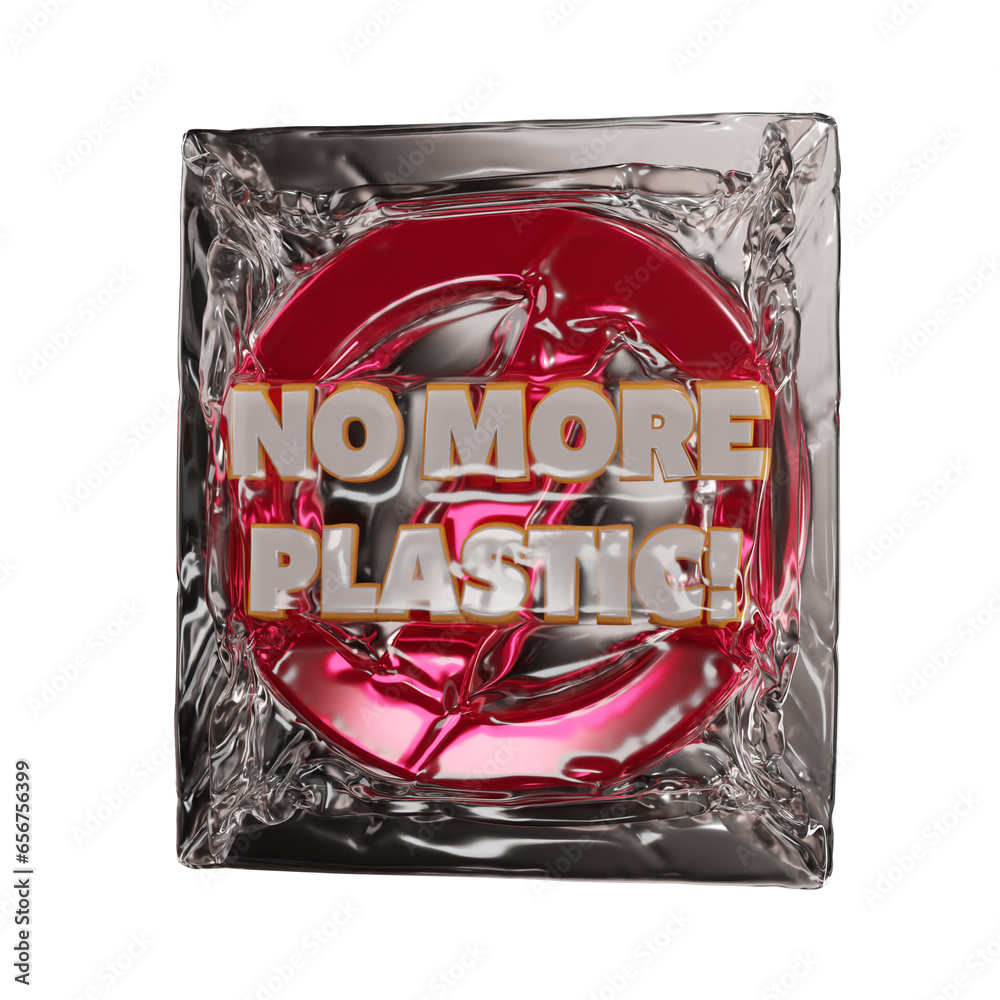 No More Plastic Campaign Stamp 3D Red Lock Symbol with Slanted Stylized ...