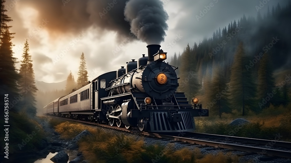 antique steam locomotive, vintage train, sunset and forest, screensaver ...
