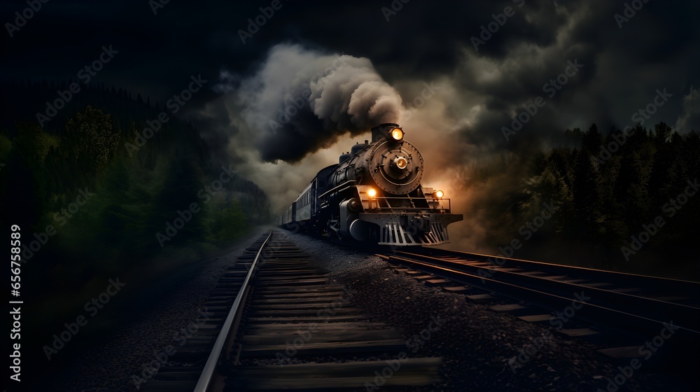 antique steam locomotive, vintage train, sunset and forest, screensaver ...