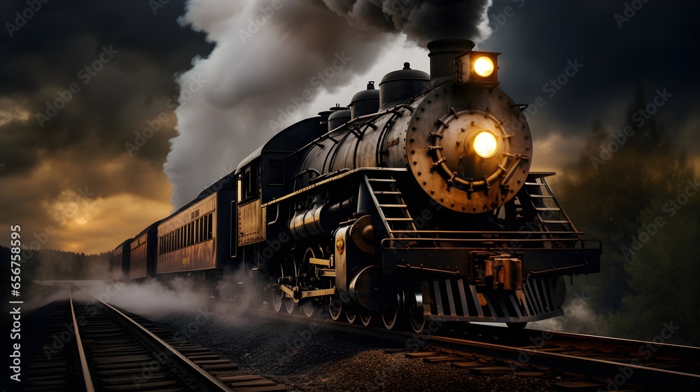 antique steam locomotive, vintage train, sunset and forest, screensaver ...