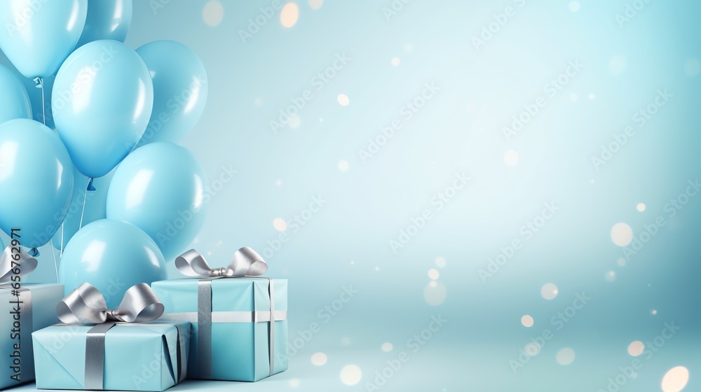 Birthday celebration background with blue light balloons, gift ...