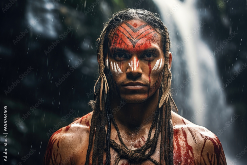 A young man with strong, broad shoulders and a determined expression ...