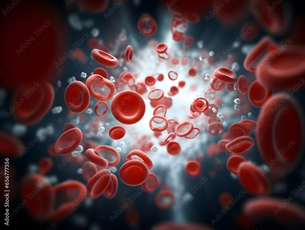 Red and white blood cells , and platelets in blood stream. Plasma fluid ...