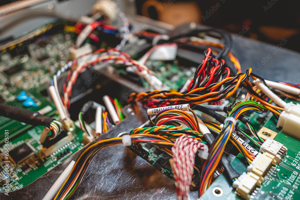 Inside the inner workings of a tech machine: details of color wires ...