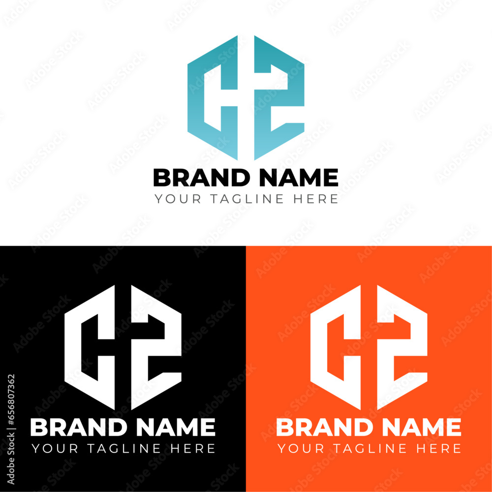 C Z letter polygon logo vector, Two letters C Z logo design , Double ...