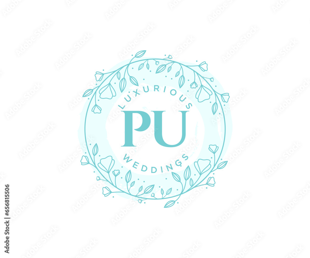 PU Initials letter Wedding monogram logos template, hand drawn modern ...