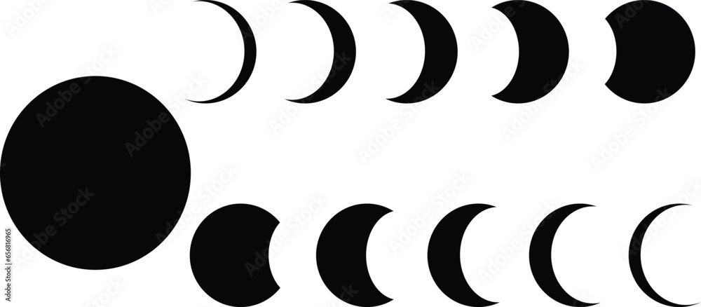 set of flat Moon Phase Sign Symbol in a Trend Style. Vector Icons ...