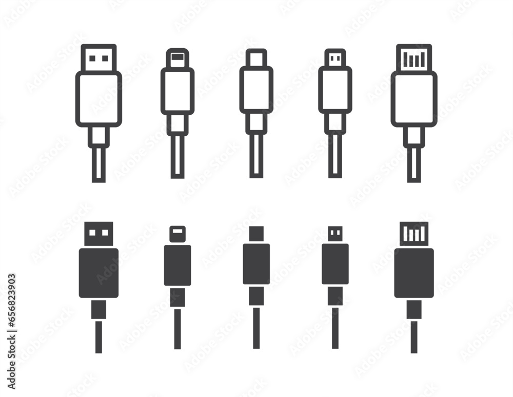 Set of Usb cable Icon. Usb type cable Icon set. Electronic device input ...
