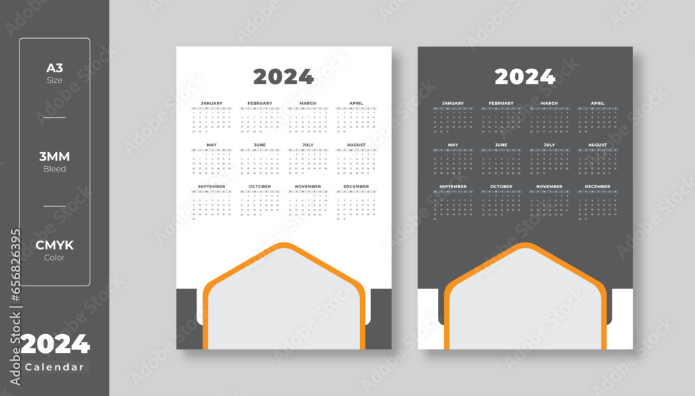 2024 One-page wall calendar design, Modern 12 Month one-page calendar ...